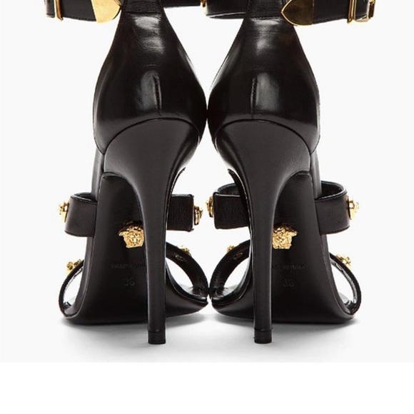 Versace | Shoes | Versace Signature Gold Tone Medusa Black Leather ...
